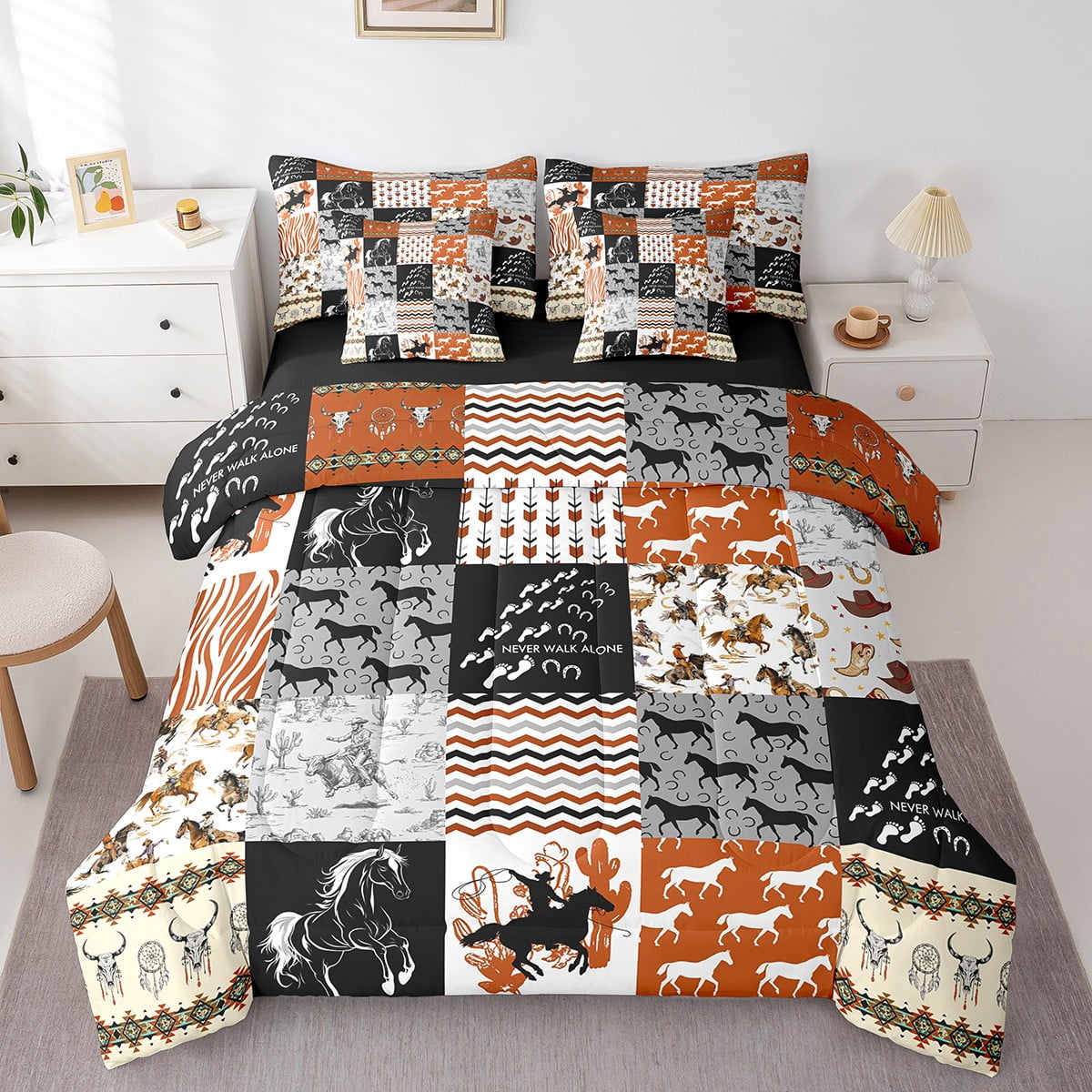 7 Piece Western Bedding Set Rustic Cowboy Horse Full Comforter Set With ...