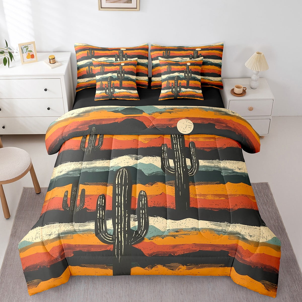 7 Piece Western Cowboy Bedding Set Twin Size,West Style Cactus ...