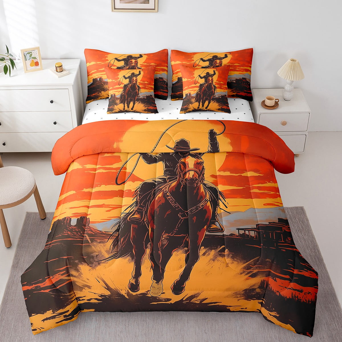 7 Piece Western Cowboy King Bed in a Bag,West Horse Bedding Sets Men ...