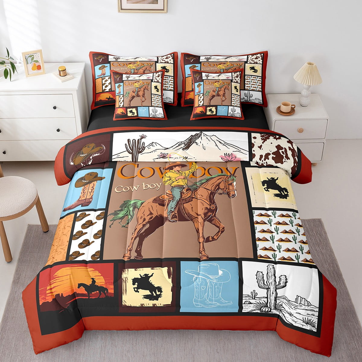 7 Piece Western CowBedding Sets Queen Size Cool Cowboy Bedding Sets for ...