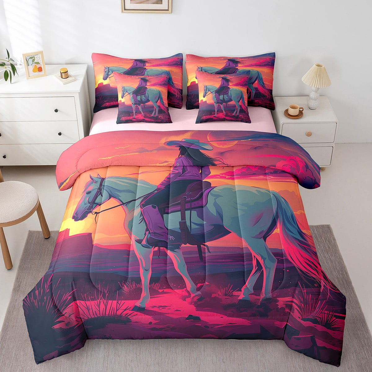 7 Piece Western Cowgirl Bed in a Bag Full Size,West Style Horse Bedding Sets Bedroom Decor ...