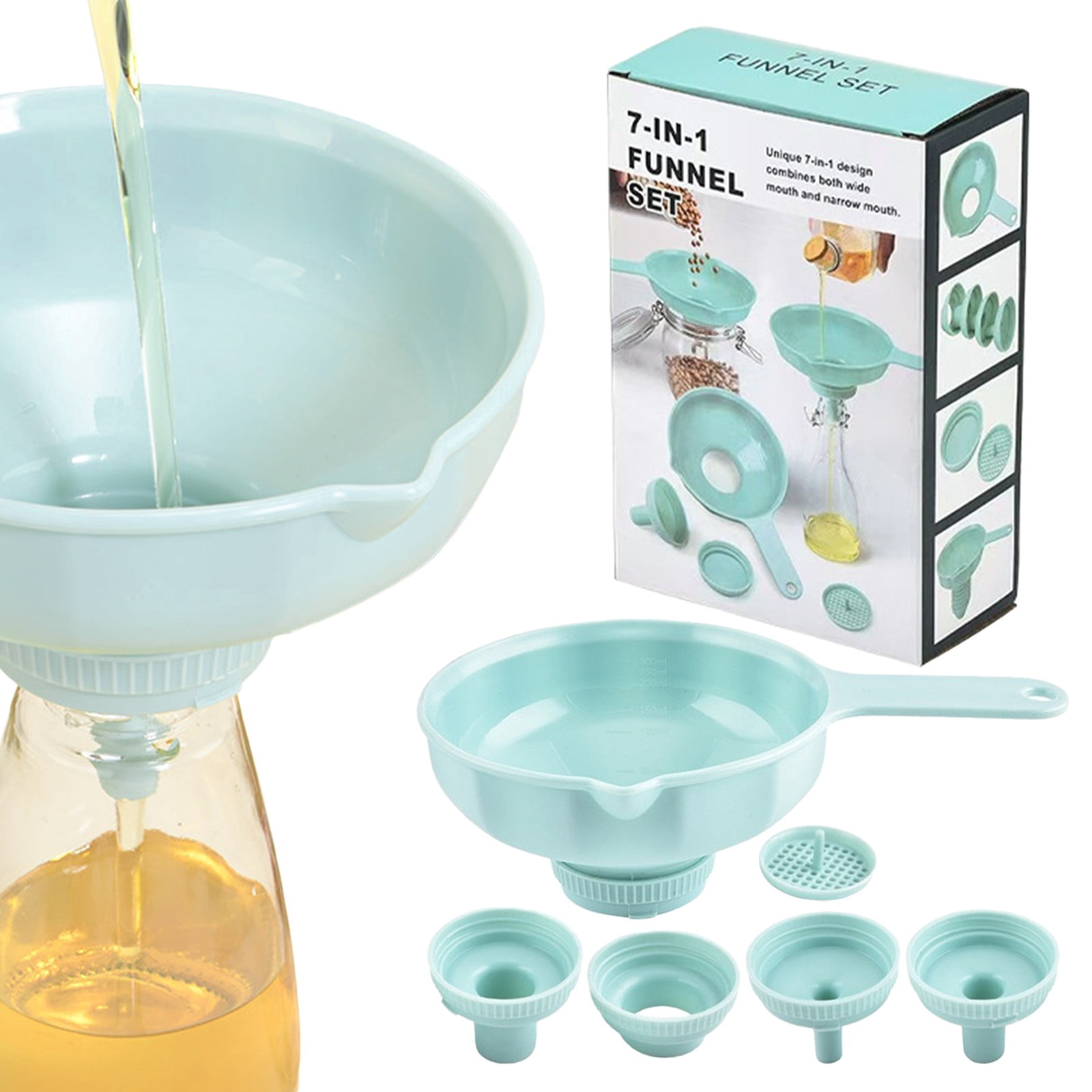 7-Piece Wide Mouth Funnel Set with Removable Filter Screen and Handle ...