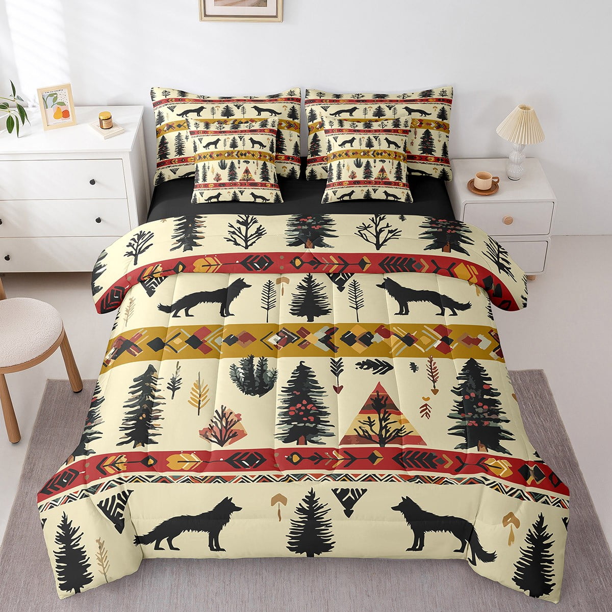 7 Piece Wolf Bed in a Bag Full Western Woodland Wildlife Bedding Sets ...