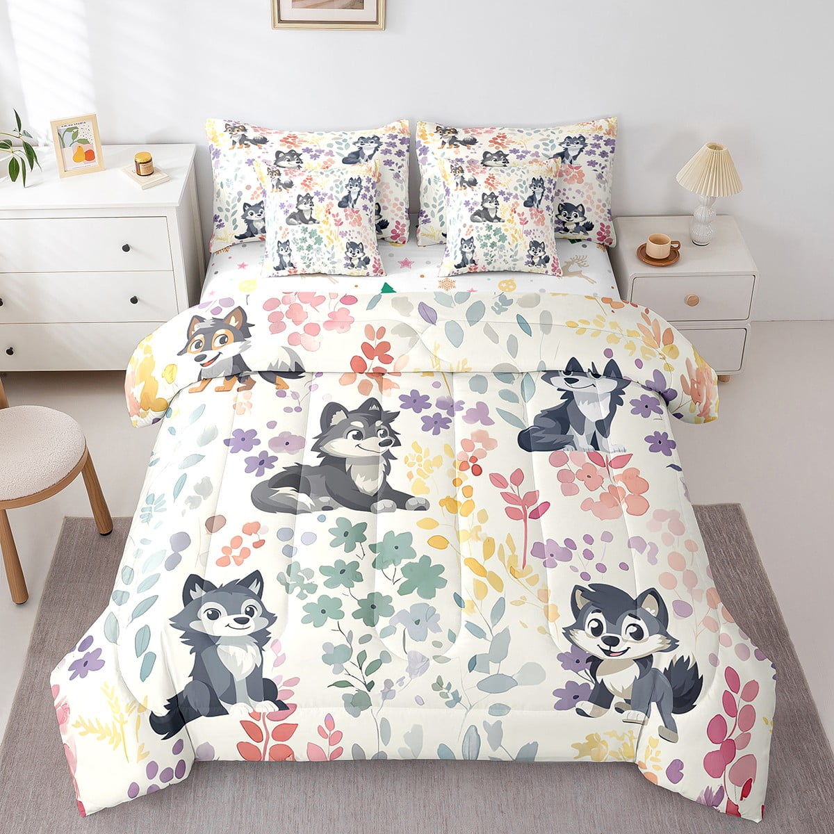 7 Piece Wolf Bedding Set King Size,Wildlife Animal Wolf Comforter Set ...