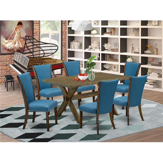7 Piece X-Style Dinette Set - Distressed Jacobean & Blue - Walmart.com