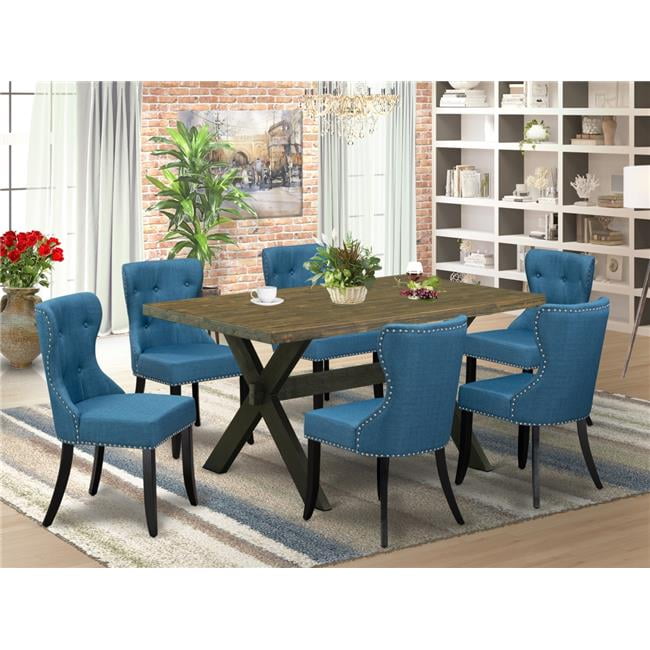 7 Piece X-Style Kitchen Dining Set - Distressed Jacobean & Black ...