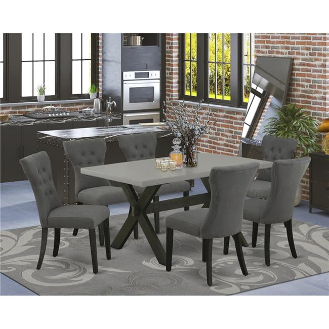 7 Piece X-Style Rectangular Dining Table Set - Dark Gotham Gray ...
