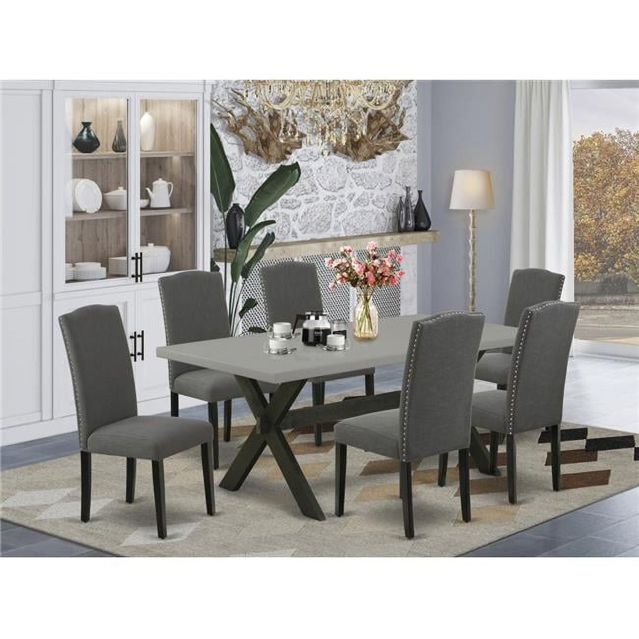 7 Piece X-Style Small Dining Table Set - Dark Gotham Gray - Walmart.com