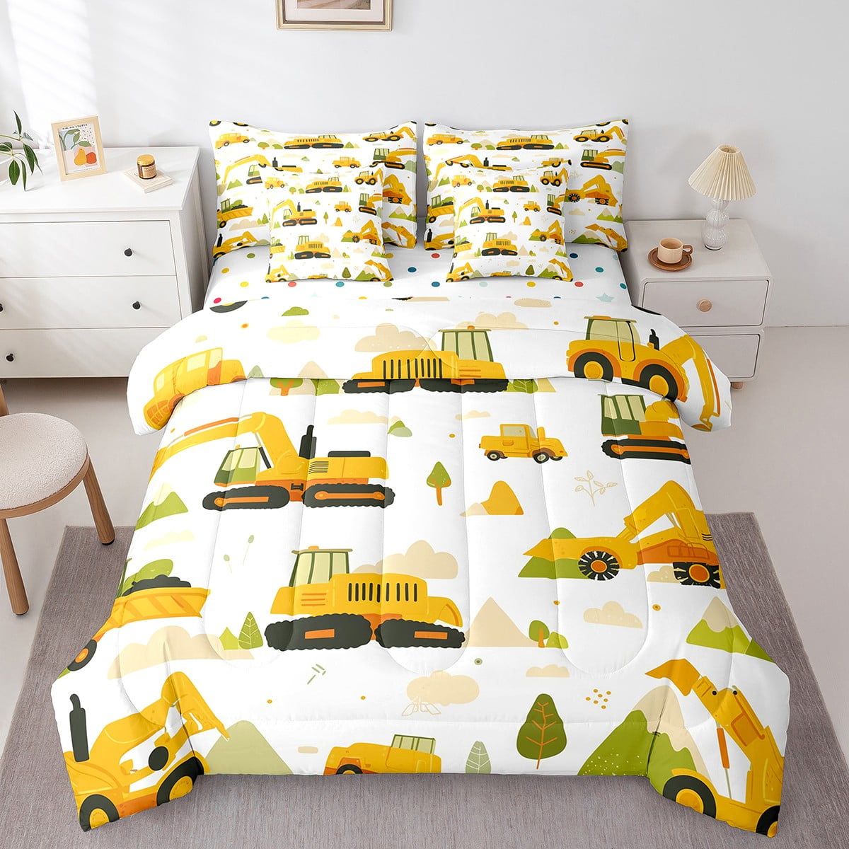 7 PieceExcavator Bed in a Bag Twin Size And,Construction Truck Print ...