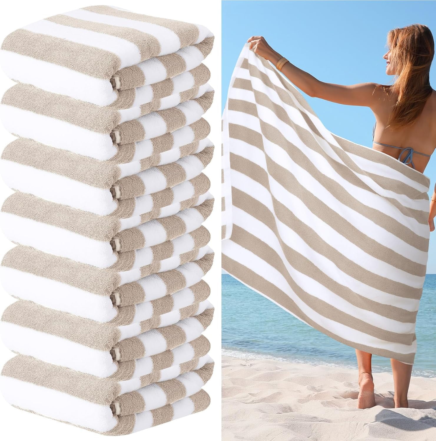 7 Pieces 100% Cotton Pool Beach Towels 30 x 70 Inch Cabana Stripe ...
