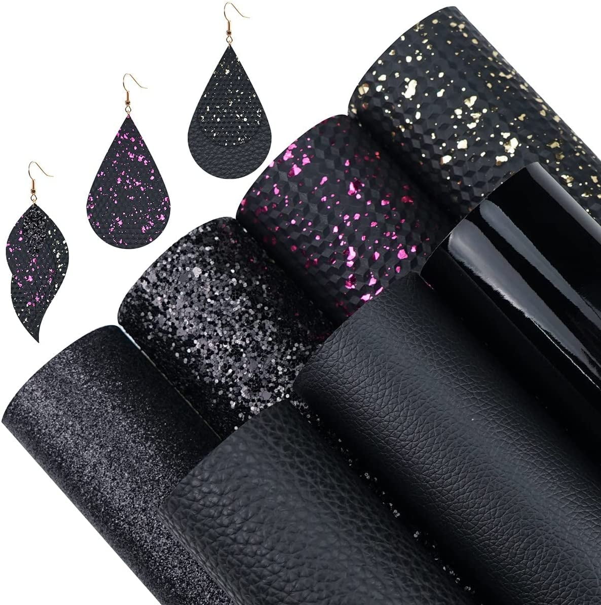 7 Pieces 8x12 Inch (21x30cm) Faux Leather Sheets Black Series Fine ...