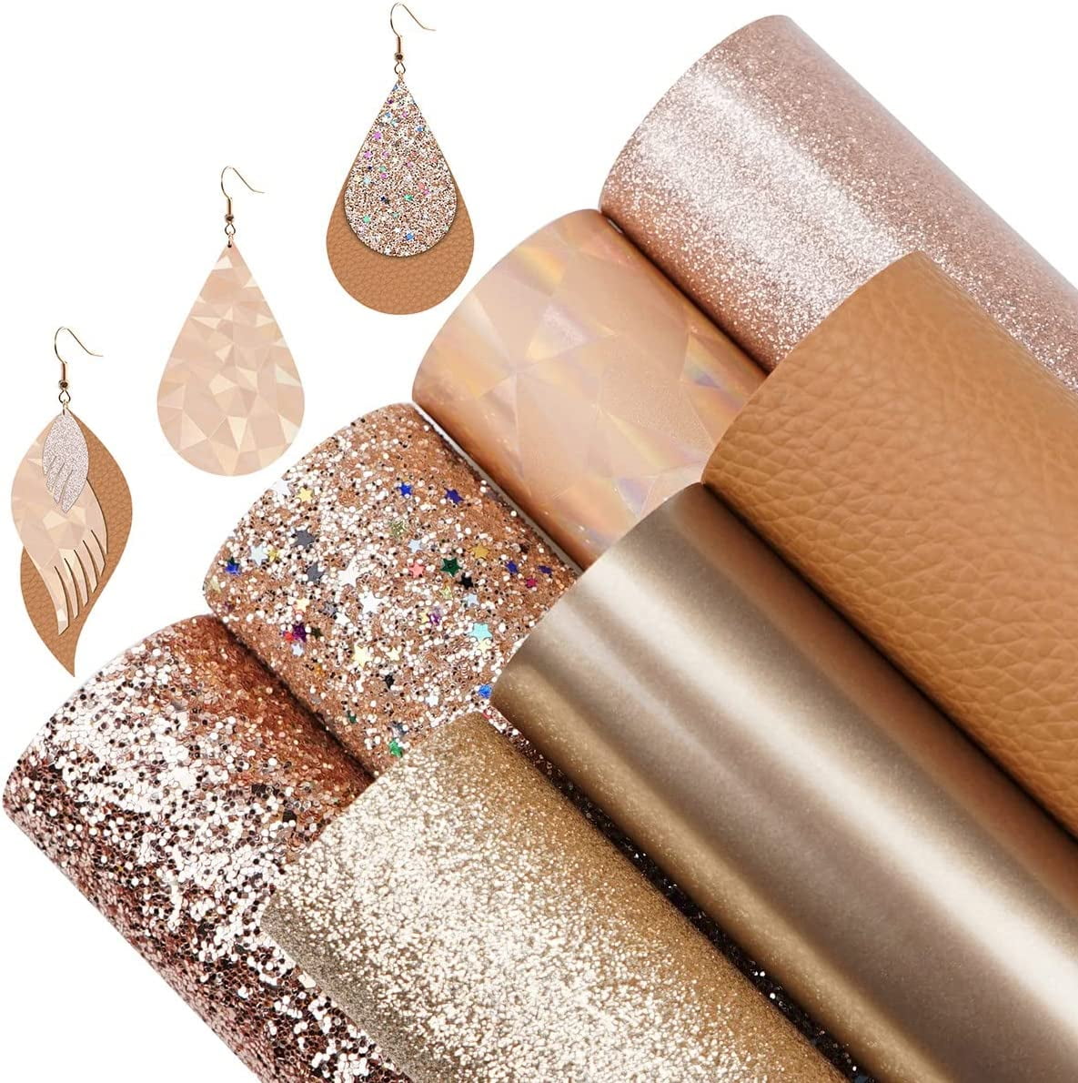 7-Piece Set: 8x12 Inch Faux Leather Sheets, Rose Gold Series, Sparkle ...
