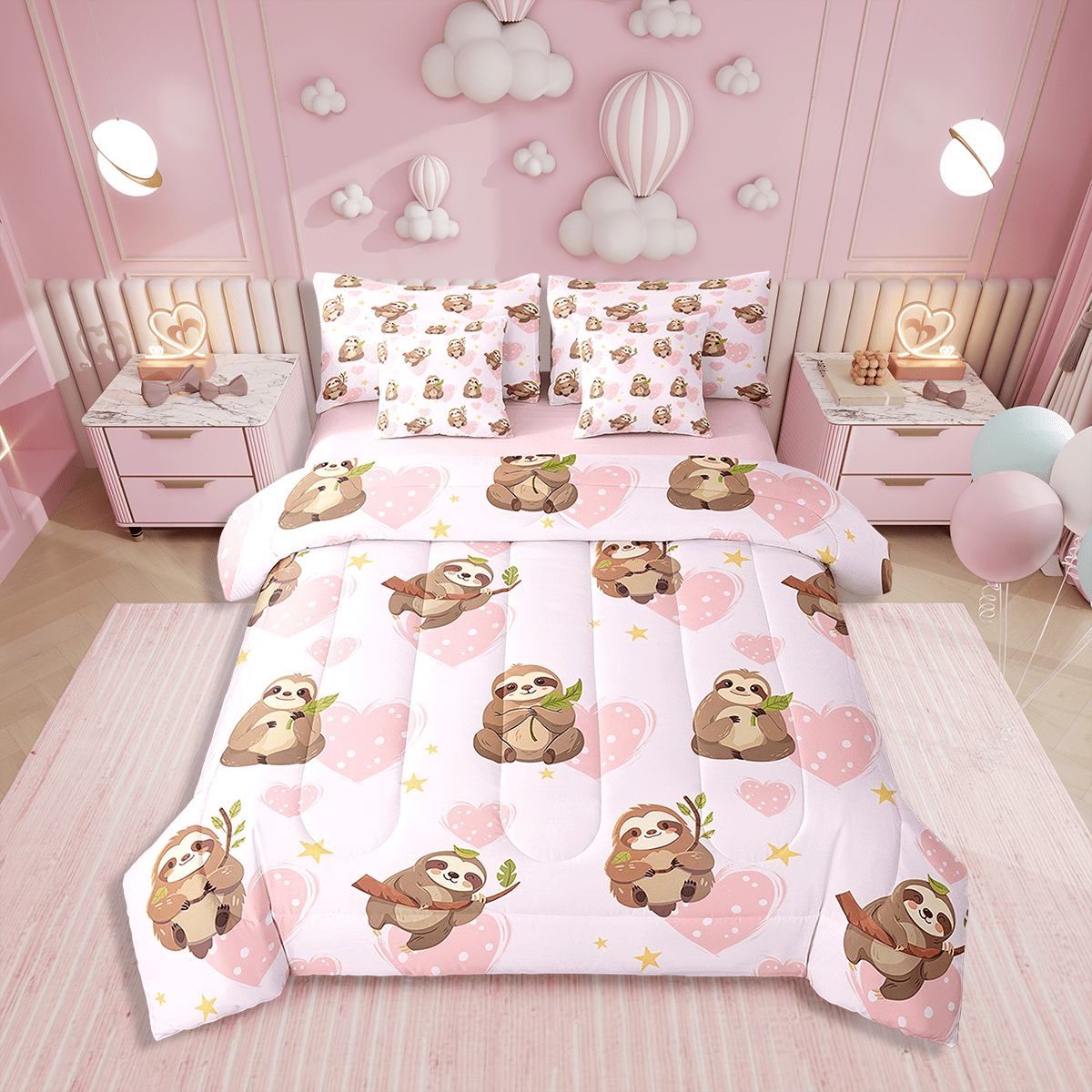 7 Pieces Bed in a Bag Full Bedding Set with Sheets,Cartoon Sloth ...