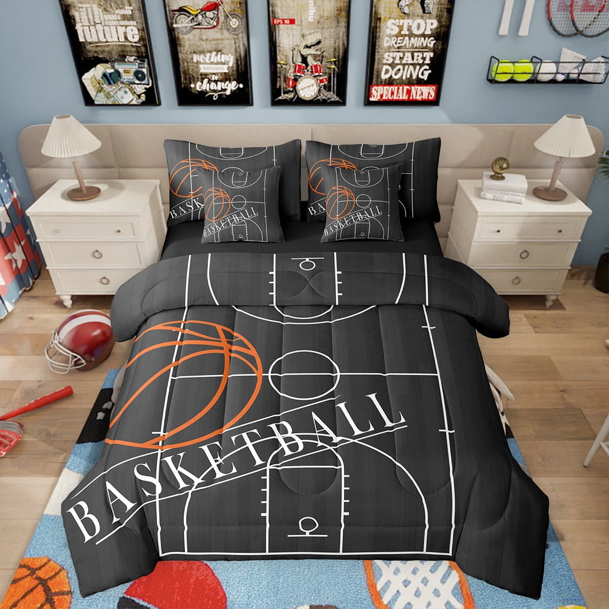 7 Pieces Basketball Twin Size Comforter Set Sports Theme Bedding ...