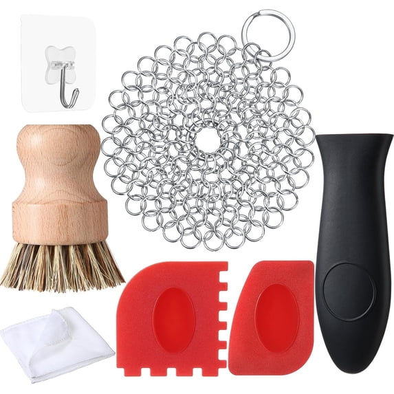 7 Pieces Cast Iron Cleaner Set Include Stainless Steel Chainmail ...