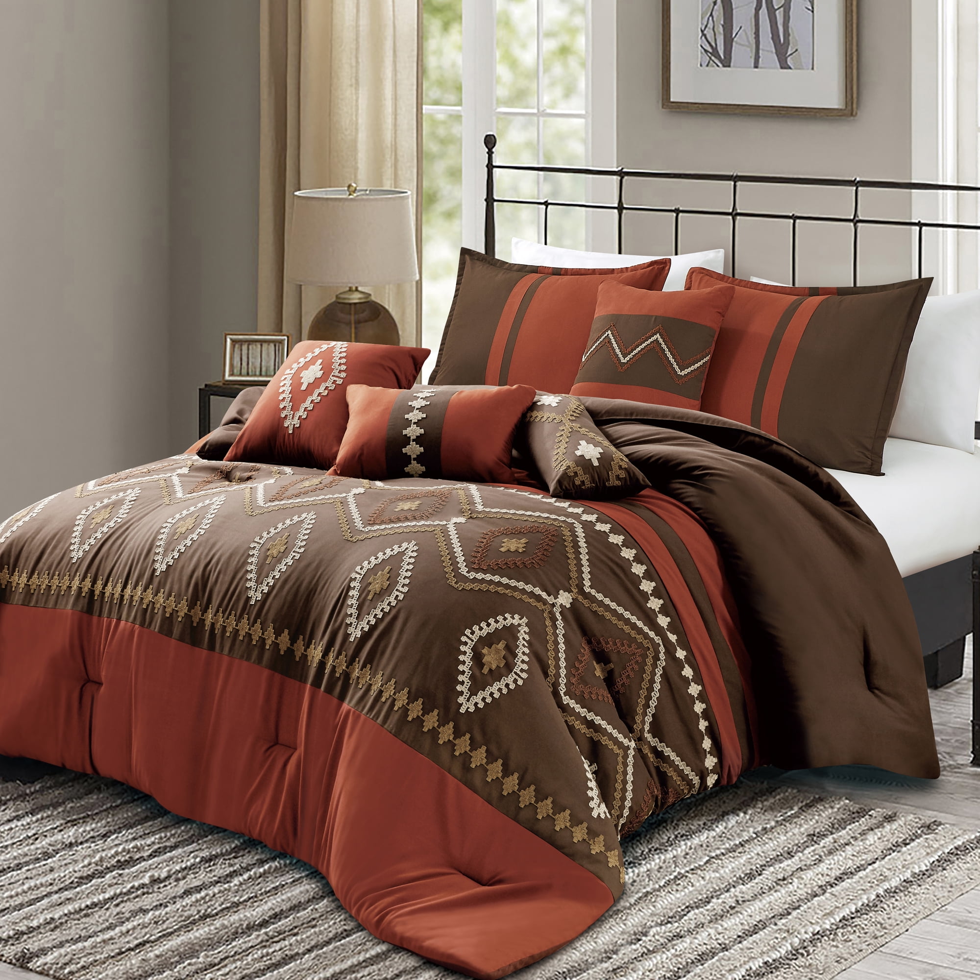7-Pieces Chiriga Brick and Brown Comforter Set Terracotta Bedding King ...