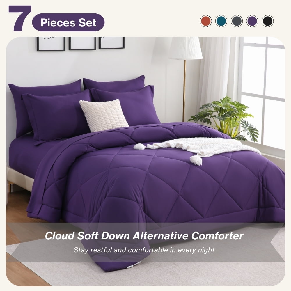 7 Pieces Comforter Set With Sheets, Bed In A Bag All Season Bedding ...