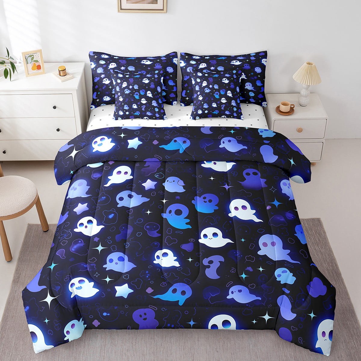 7 Pieces Cute Spooky Animal Bedding Queen Size Kawaii Ghost Print ...