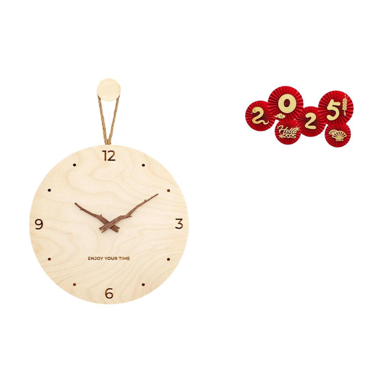 7 Pieces Decorative Wall Clock Festive Folding Fans Wooden Construction ...