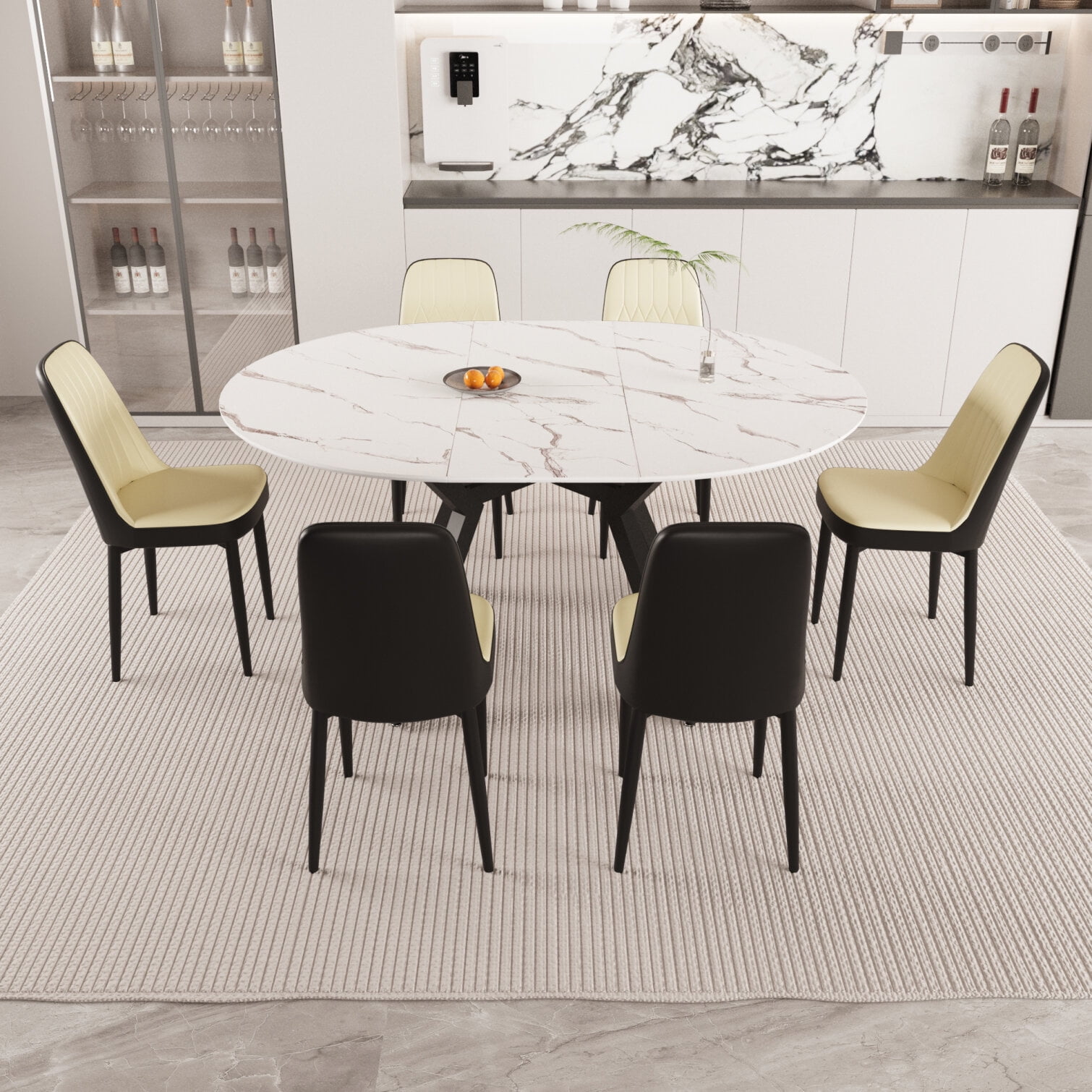 7 Pieces Dining Table Set, 47-63" Expandable Circular Dining Tables ...