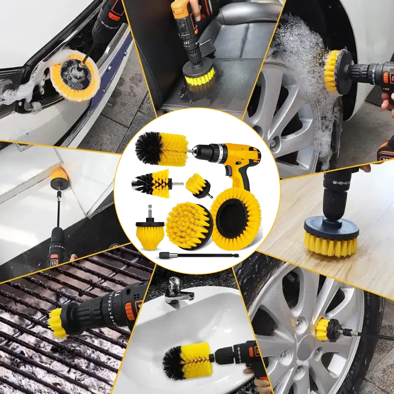 7 Pieces Drill Brush Attachments Set Power Scrubber Brush with Extend ...