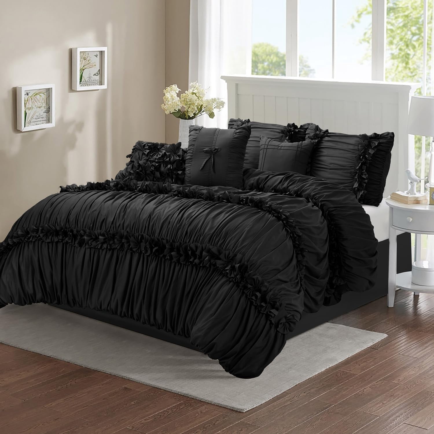 7 Pieces Elegant French Country Comforter Sets Full Size, Black ...