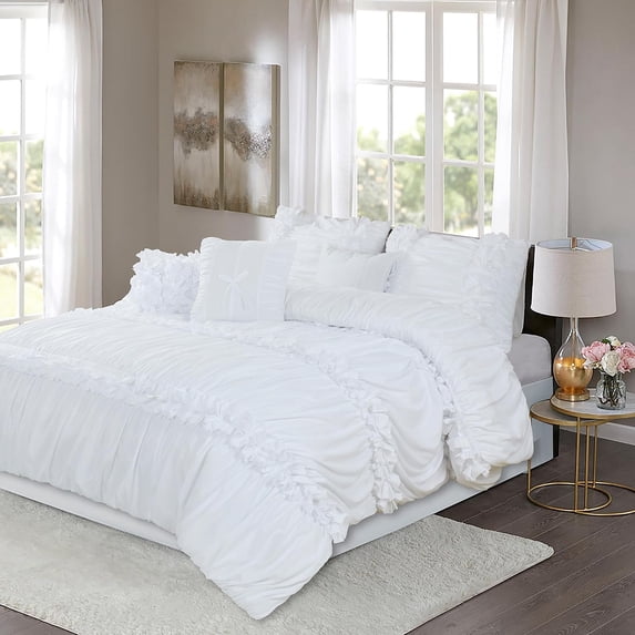 7 Pieces French Country Bed in a Bag, King Size White Comforter Set ...