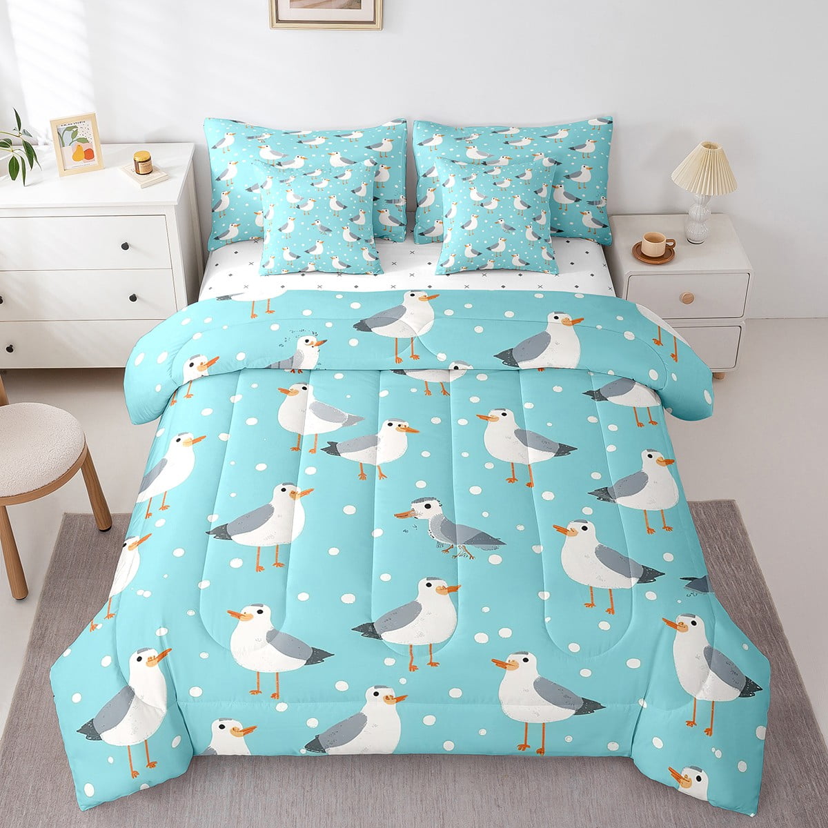 7 Pieces Full Comforter Set,Funny Birds All Season Bed in a Bag,Cartoon ...