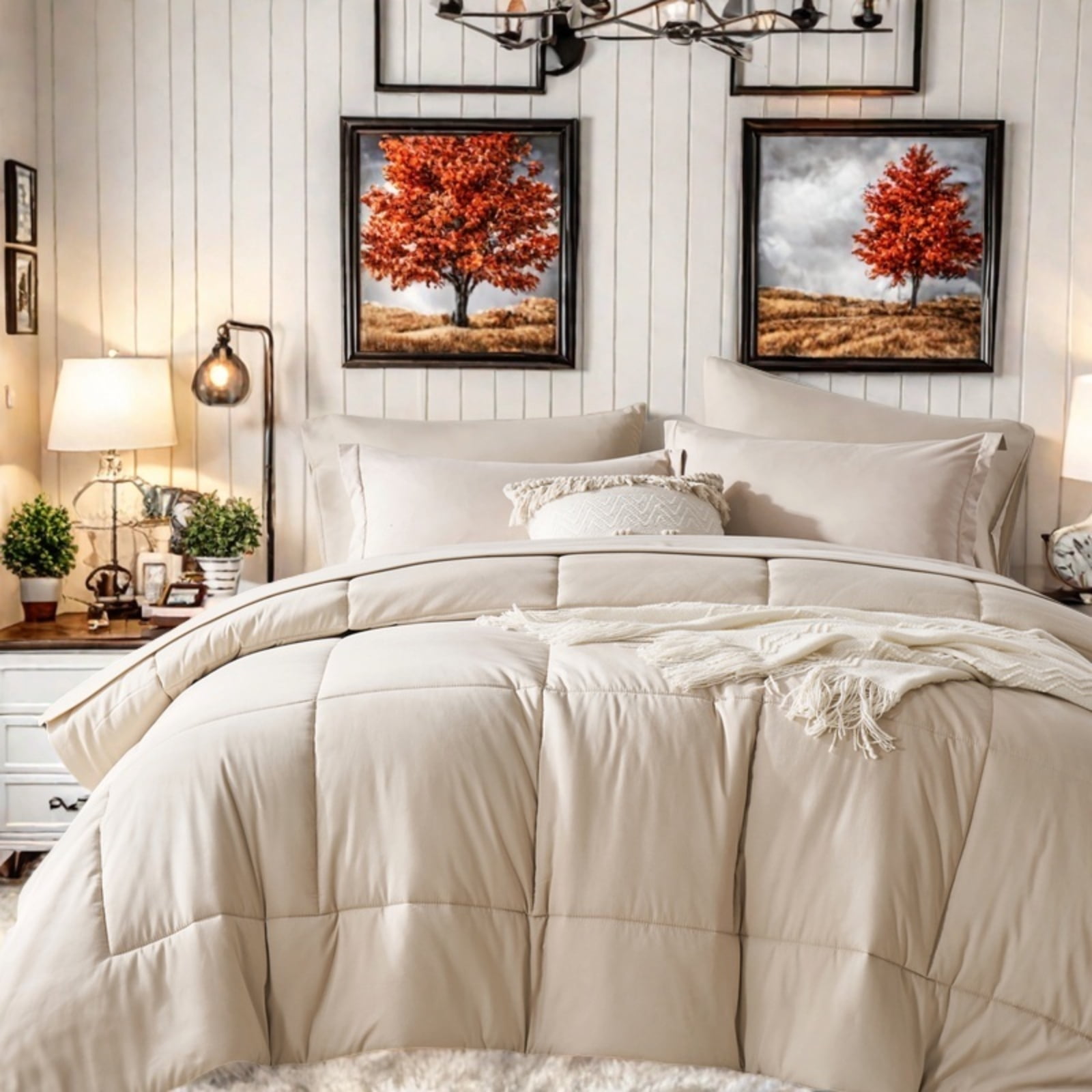 7 Pieces Full Lightweight Solid Khaki Comforter Set for All Seasons ...