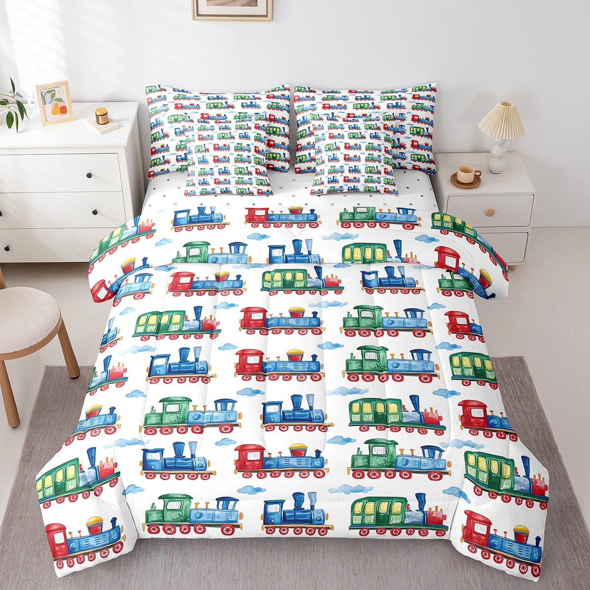 7 Pieces Full Size Cartoon Train Comforter Set,Choochoo Steam ...