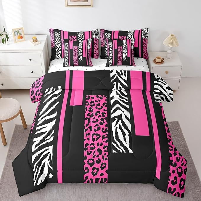 7 Pieces Full Size Leopard Zebra Comforter Set,Cheetah Animals Rustic ...