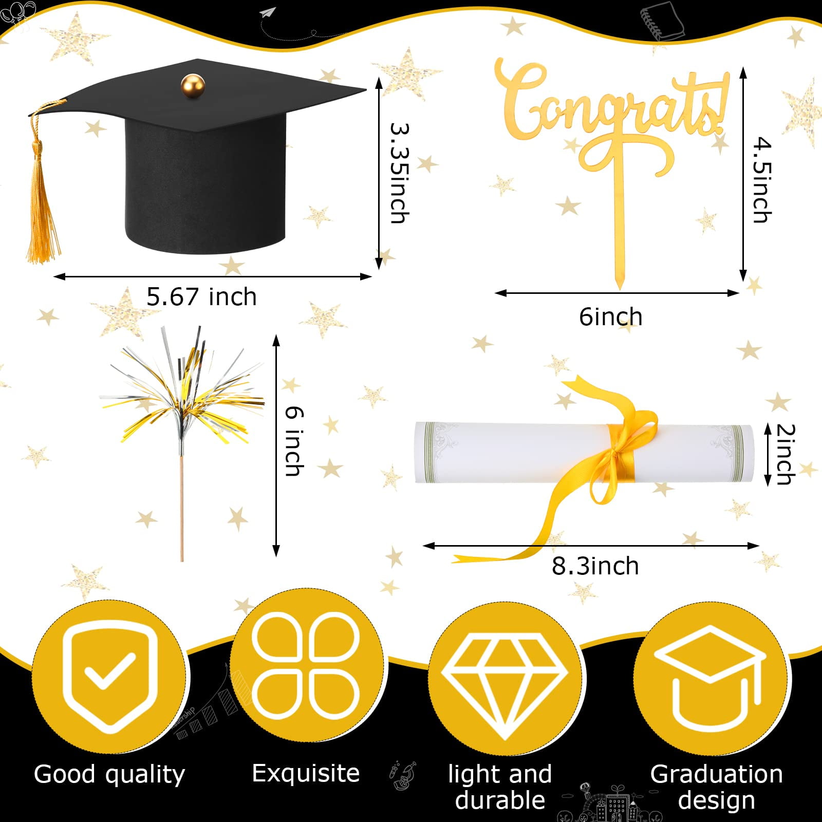 7 Pieces Graduation SCH4 Cap Cake Topper Decorations Kit with Paper ...