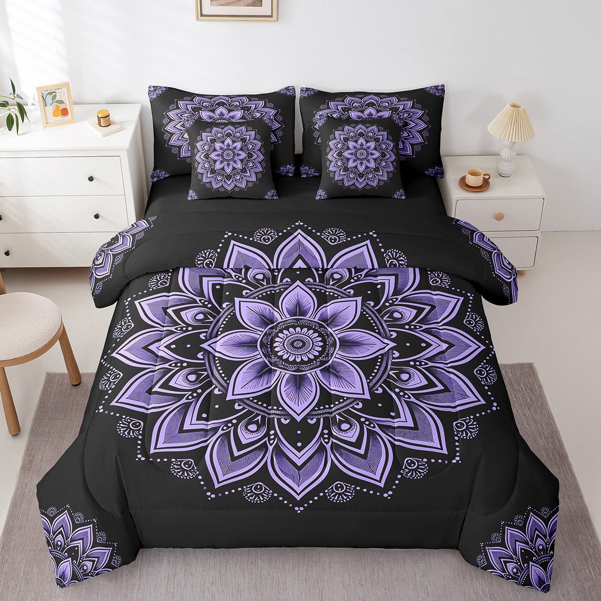 7 Pieces Hippie Mandala Bedding Comforter Sets Chic Floral Bed in a Bag ...