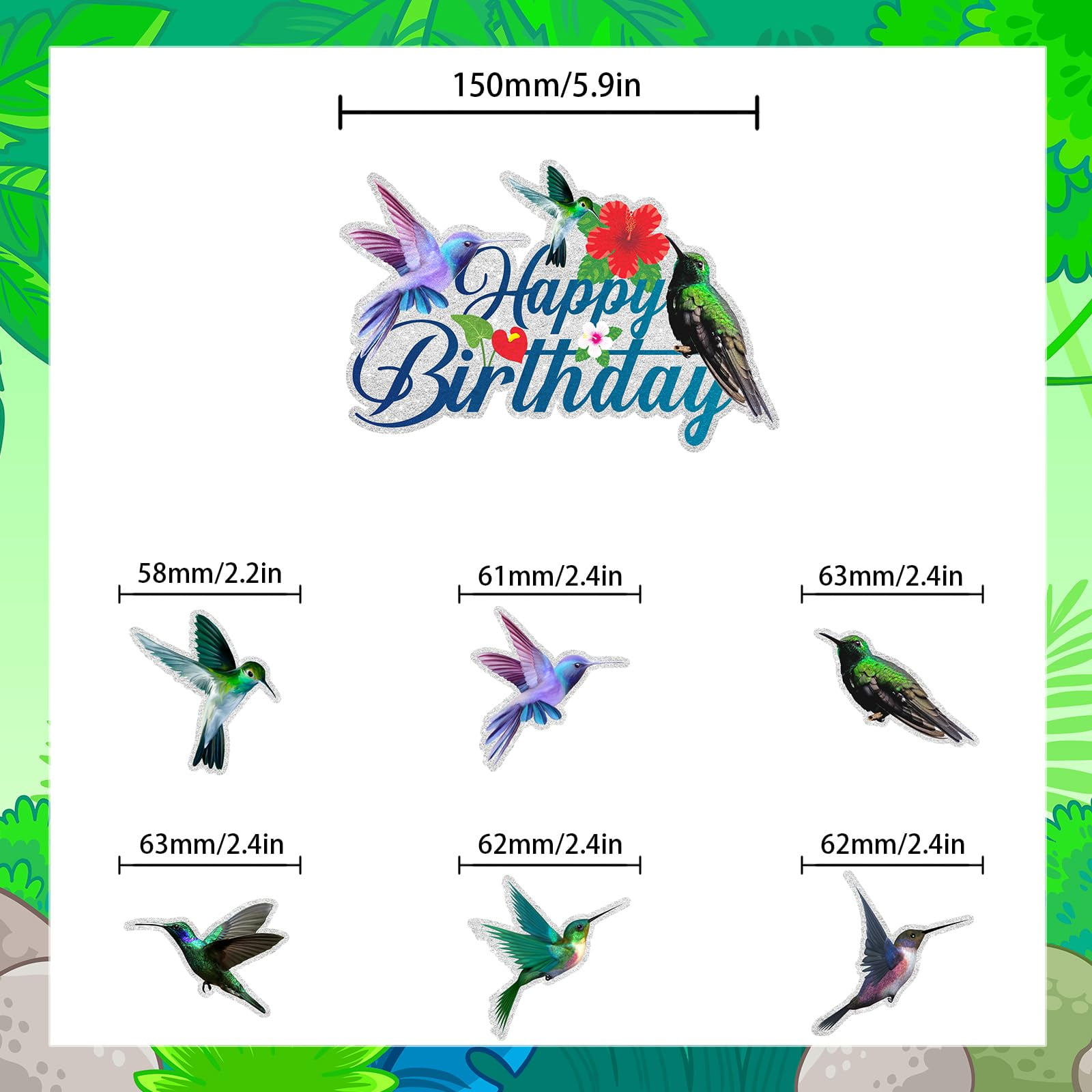 7 Pieces Hummingbird AJH3 Cake Topper Set Bird Theme Happy Birthday ...