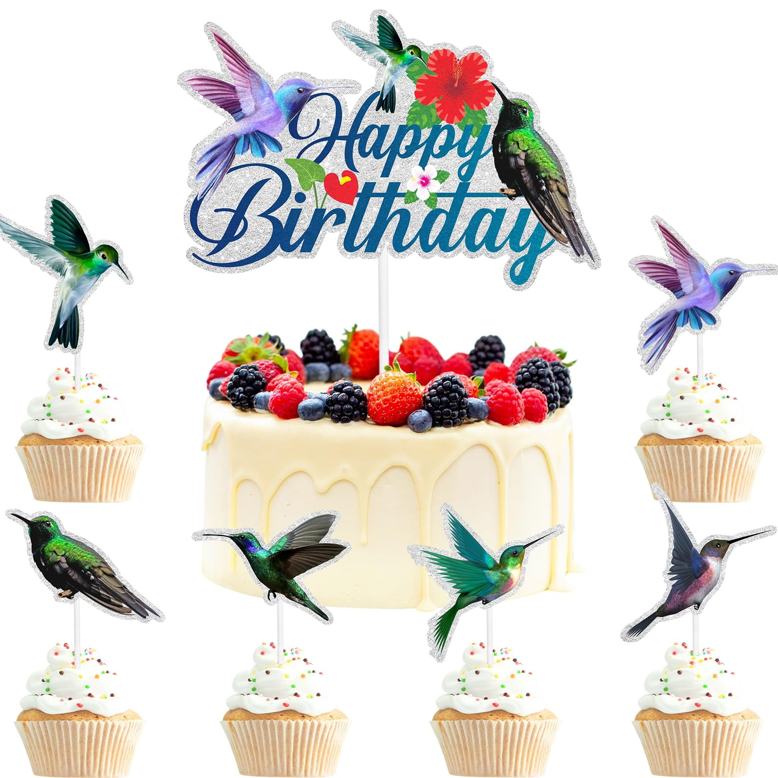 7 Pieces Hummingbird Cake Topper Set AIS1 Bird Theme Happy Birthday ...