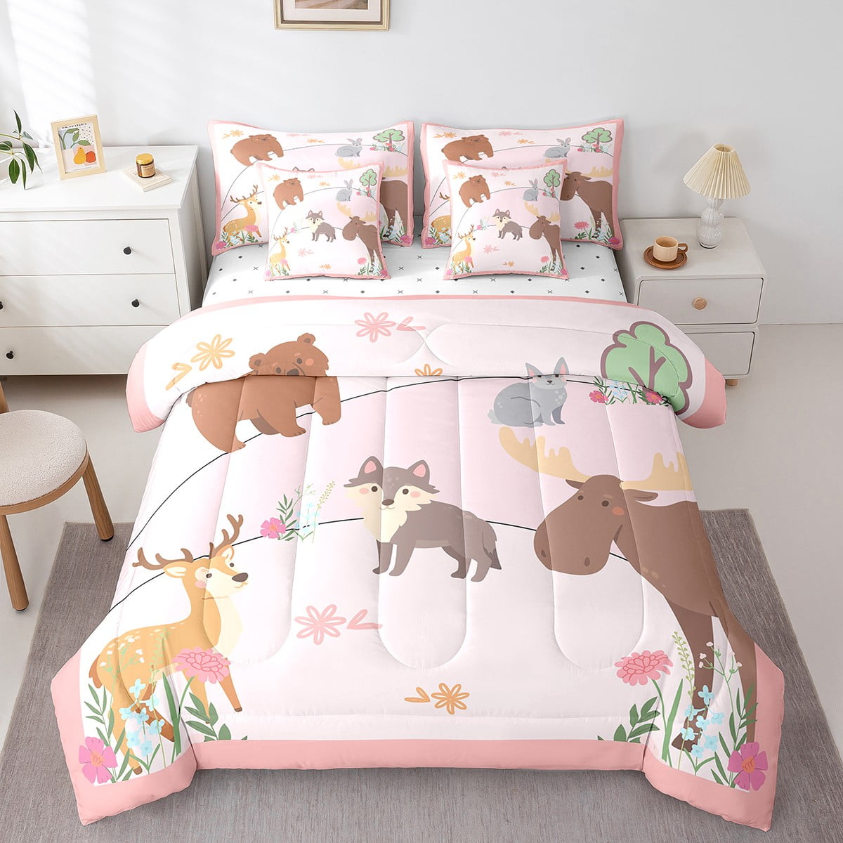7 Pieces Kids Bedding Full Size Woodland Animal Comforter Set for ...