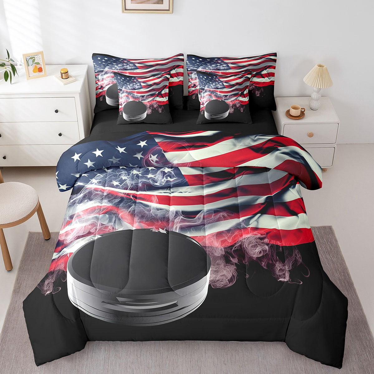 7 Pieces King Comforter Set,Ice Hockey All Season Bed in a Bag,Athletic ...