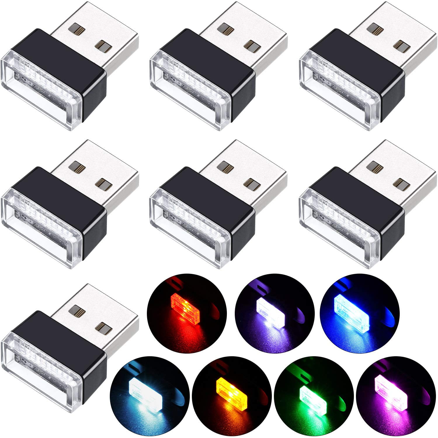 7 Pieces Mini USB LED Light BSL1 Car Interior USB LED Atmosphere Lamp ...