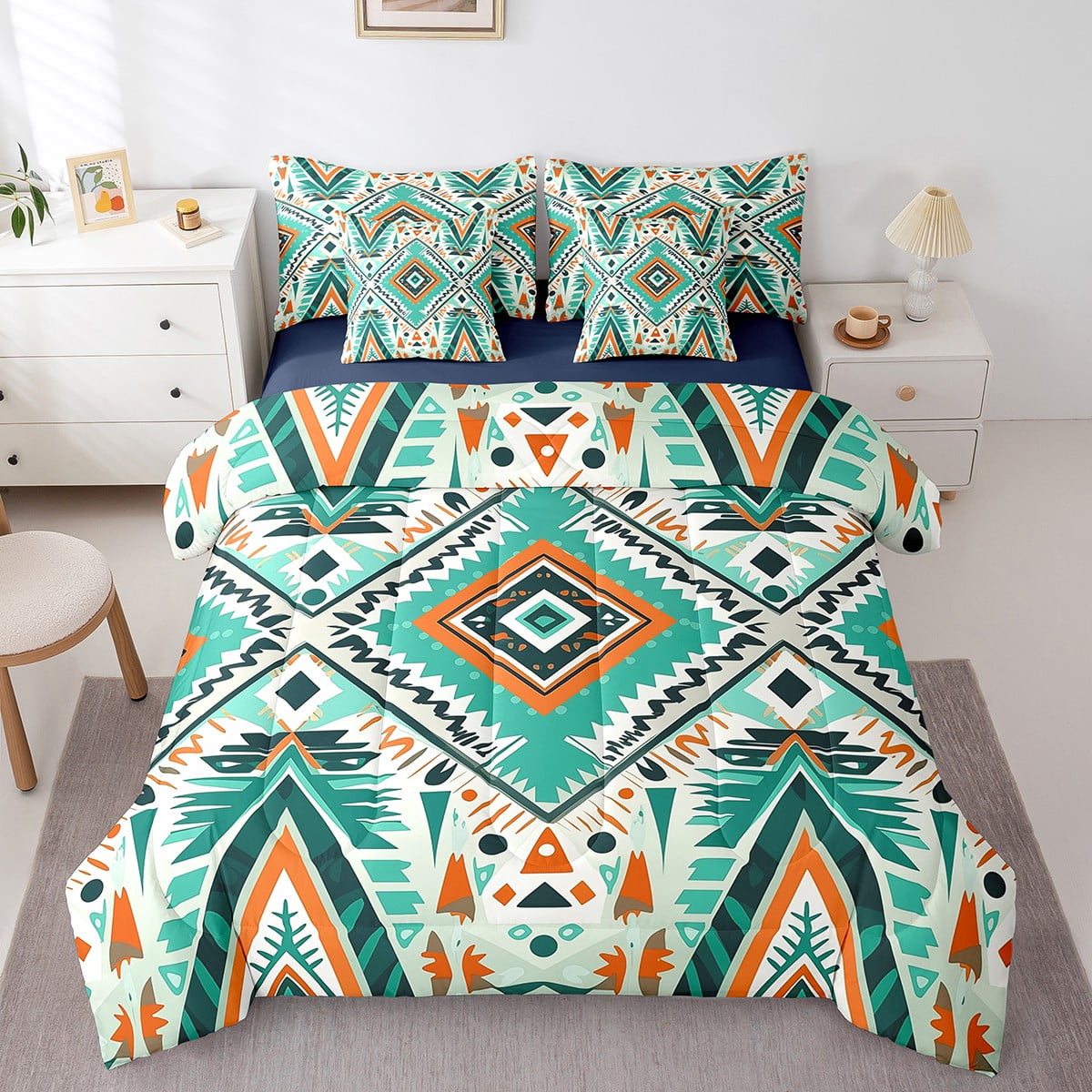 7 Pieces Mint Green Bohemian Bedding Set King Size Comforter Set ...