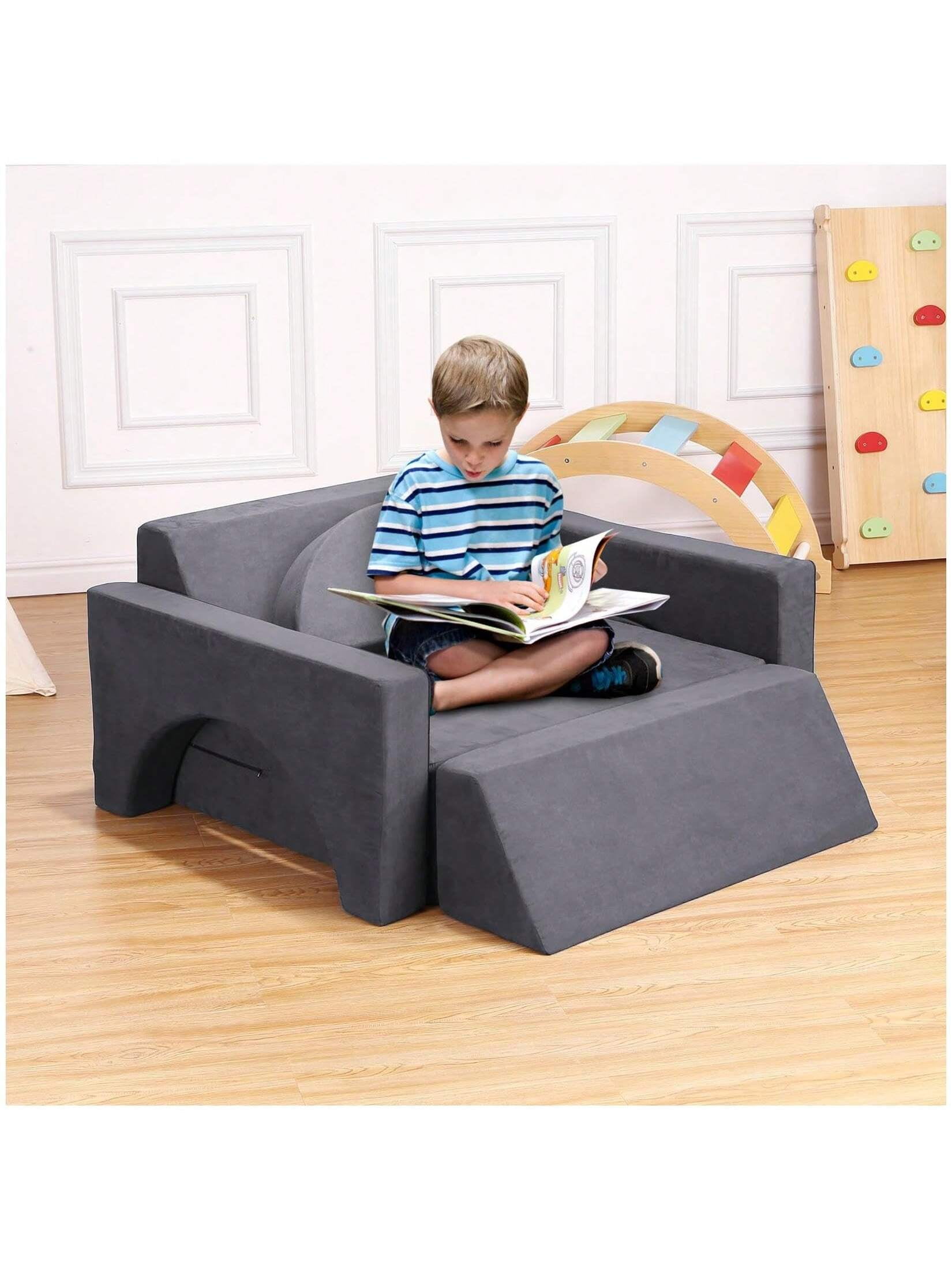 7 Pieces Modular Kids Play Couch, Toddlers Convertible Play Couch Sofa ...