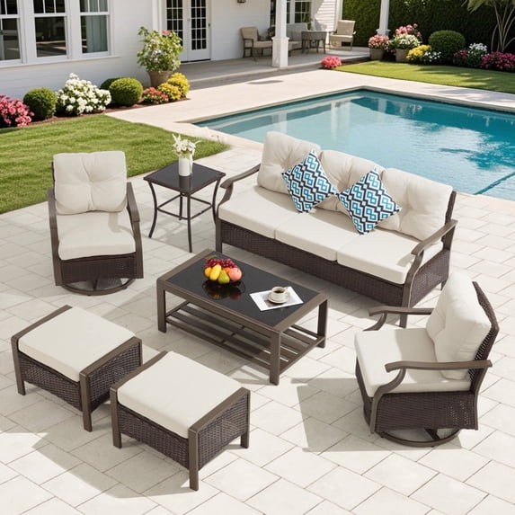 7 Pieces Outdoor Conversation Sets with Coffee Table, Side Table ...
