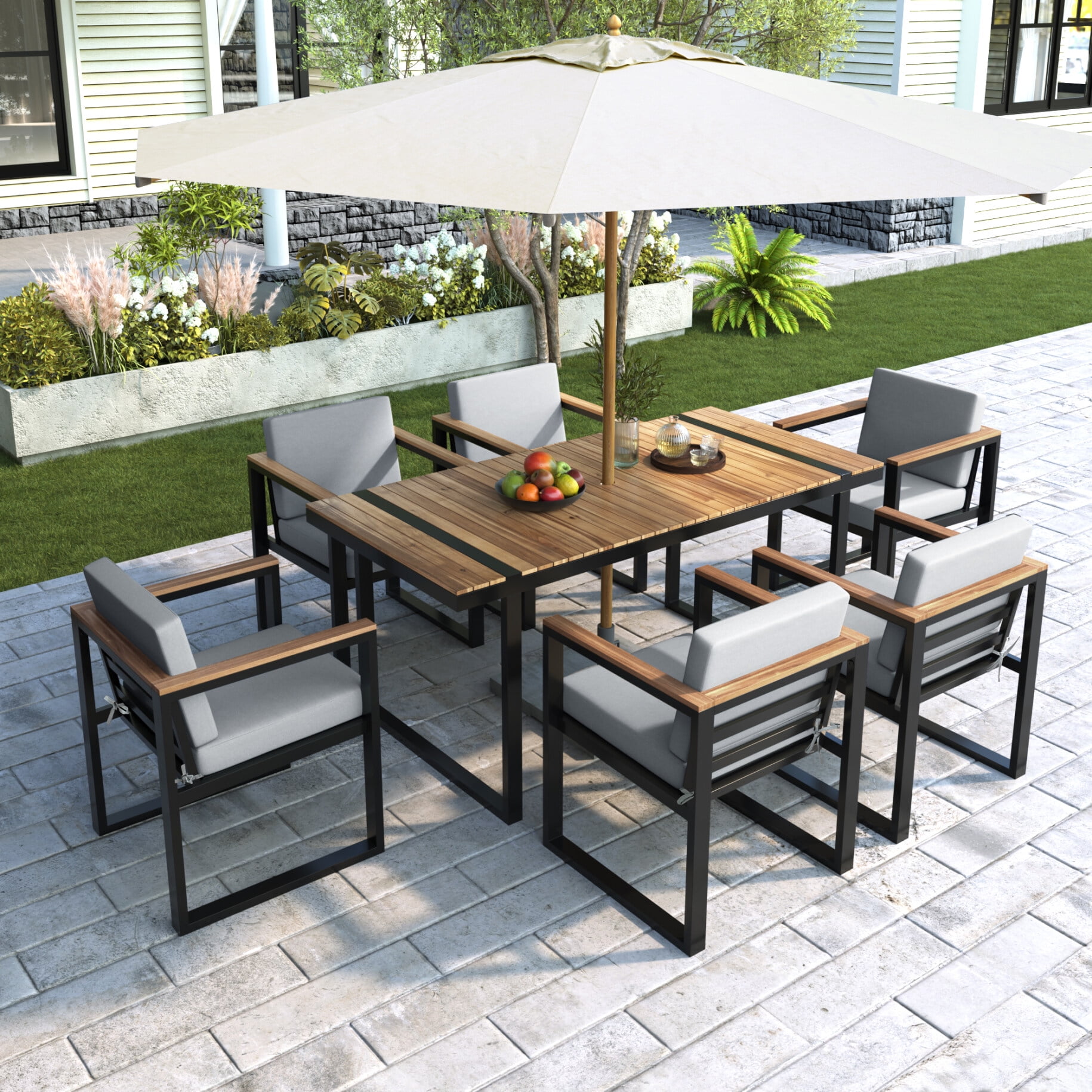 7 Pieces Outdoor Dining Set, Backyard Furniture Set, Patio Dining Table ...