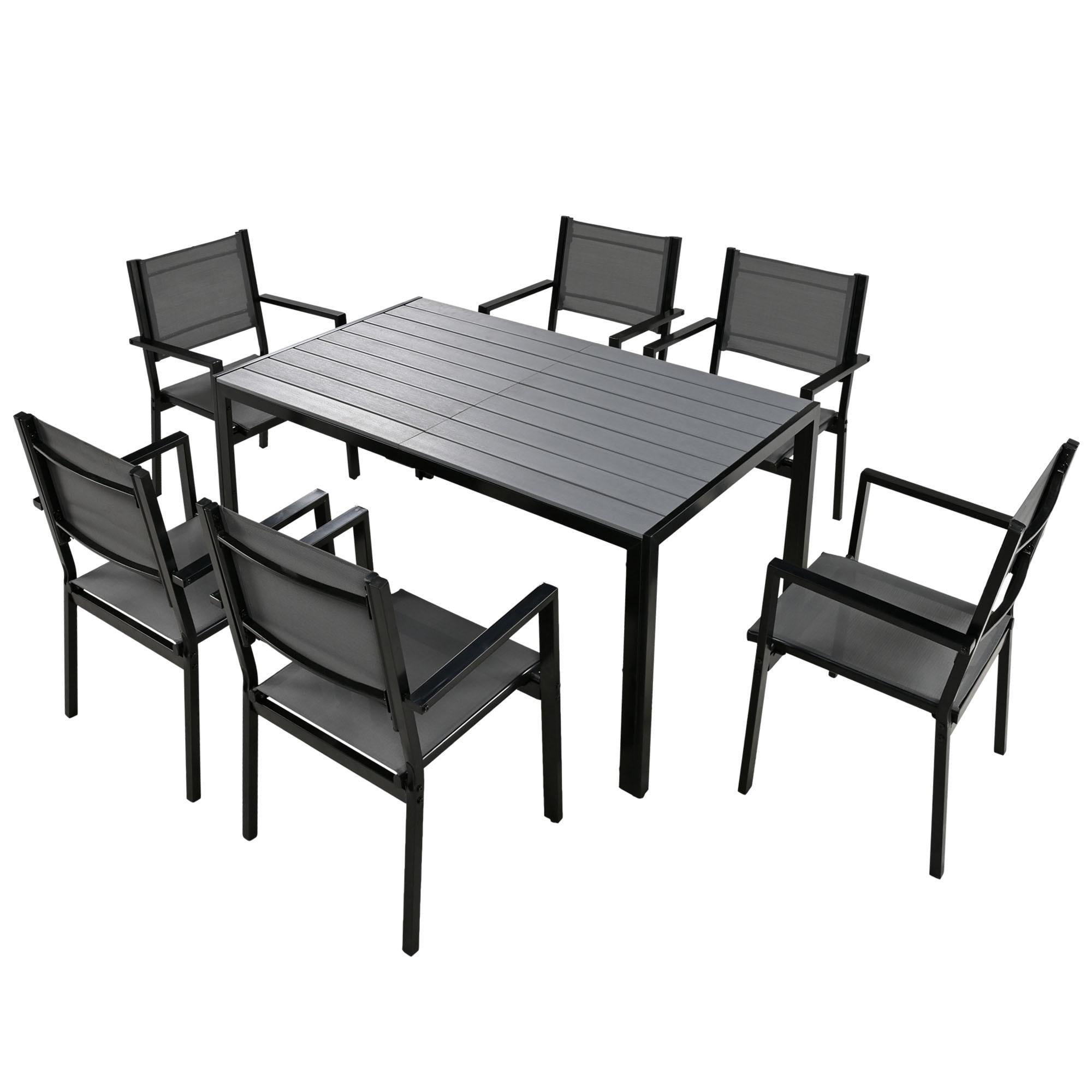 Legahome 7-Piece Modern Patio Dining Set with Acacia Wood Table ...