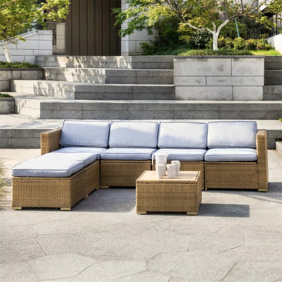 7 Pieces Outdoor Patio Furniture Set, All-Weather Sectional Rattan ...