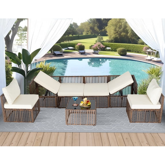7 Pieces Outdoor Patio Furniture Set, Wicker Outdoor Sectional ...
