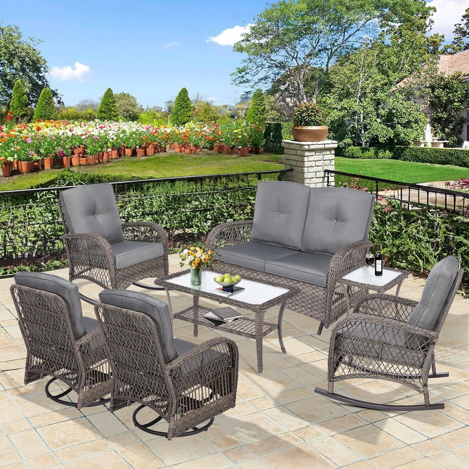 7 Pieces Outdoor Wicker Patio Furniture Set, All Weather Patio ...