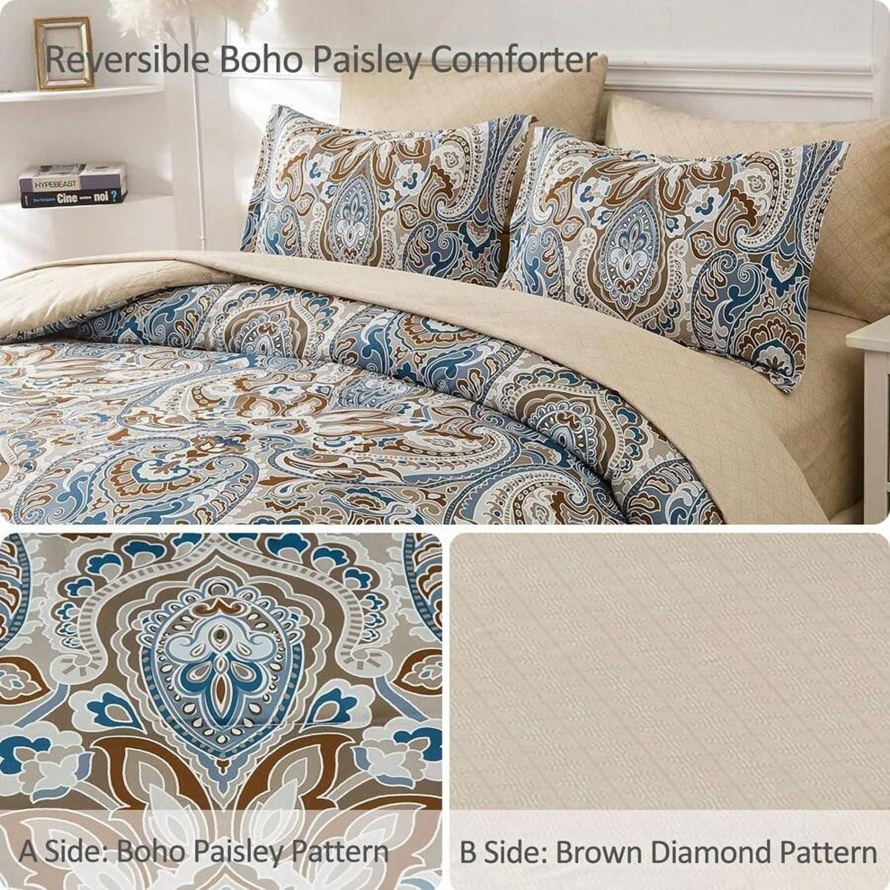 7 Pieces Paisley Comforter Set Queen King Bed In A Bag Comforter, Brown ...