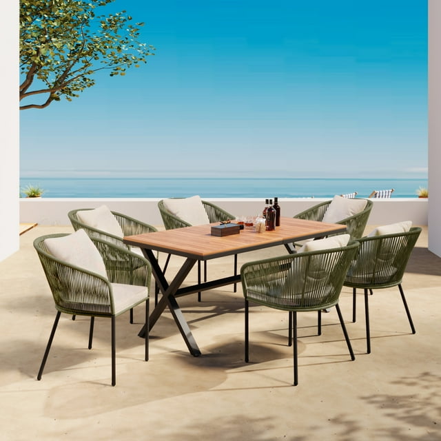 7 Pieces Patio Dining Set, 59" All-Weather Outdoor Table and Chairs ...