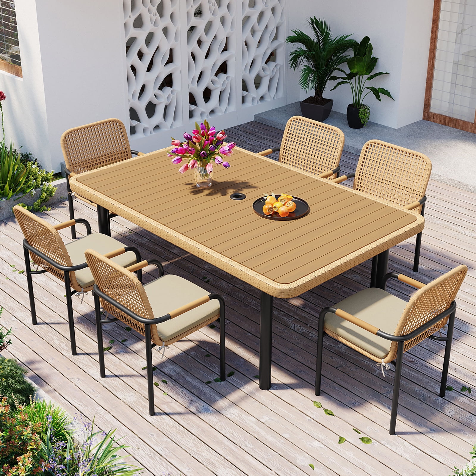 7 Pieces Patio Table and Chairs Set of 7, Outdoor Dining Table and ...