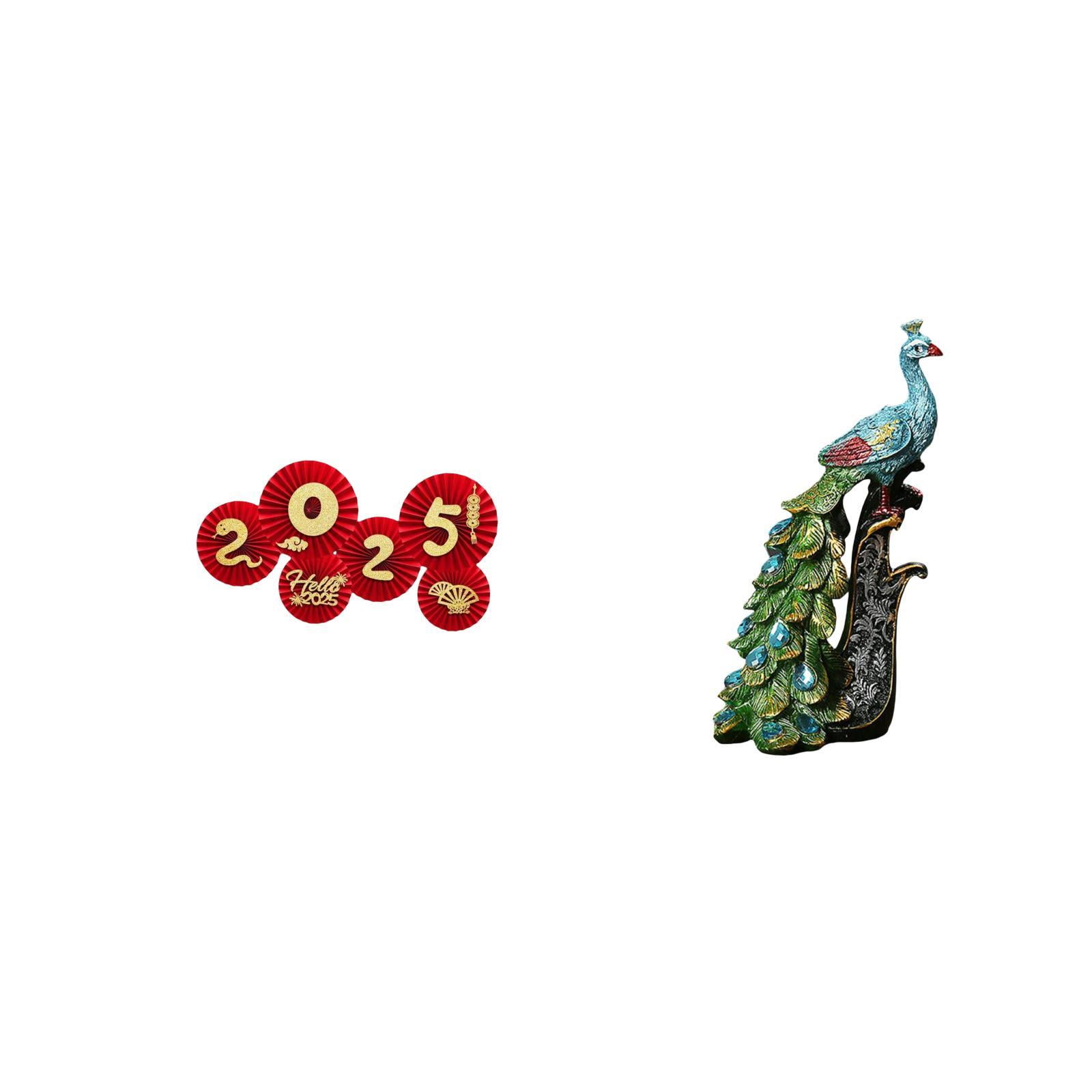 7 Pieces Peacock Statue Festive Folding Fans Desktop Figurine Paper ...